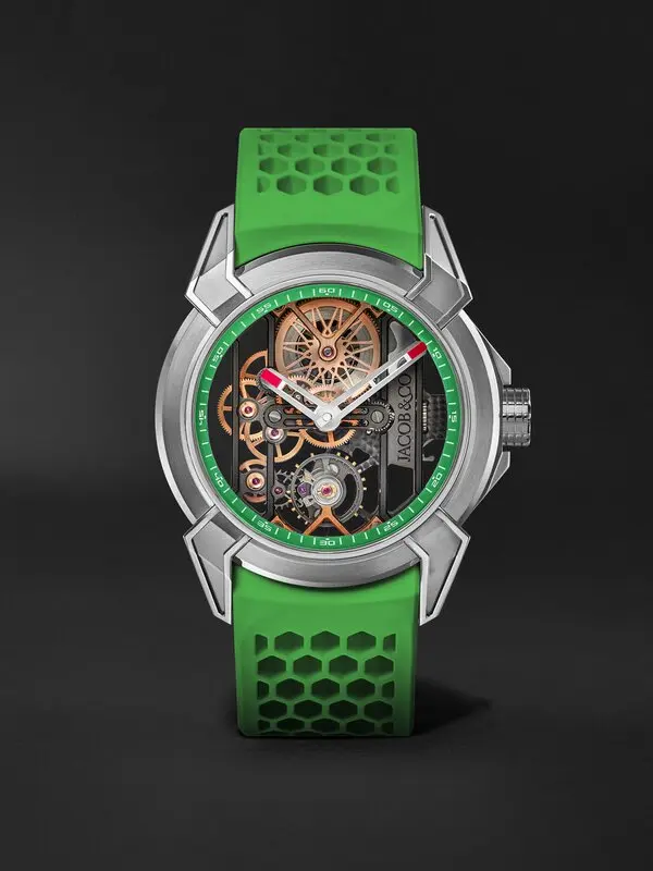 JACOB & CO Epic X Limited Edition Hand-wound Skeleton Chronograph 44mm Titanium And Rubber Watch - Green
