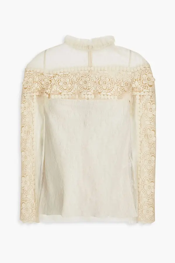 Red Valentino Point D'esprit, Macramé & Lace Blouse - Ivory