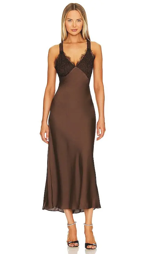 Misha Collection Octavia Midi Dress In Chocolate - 30% Off | Editorialist