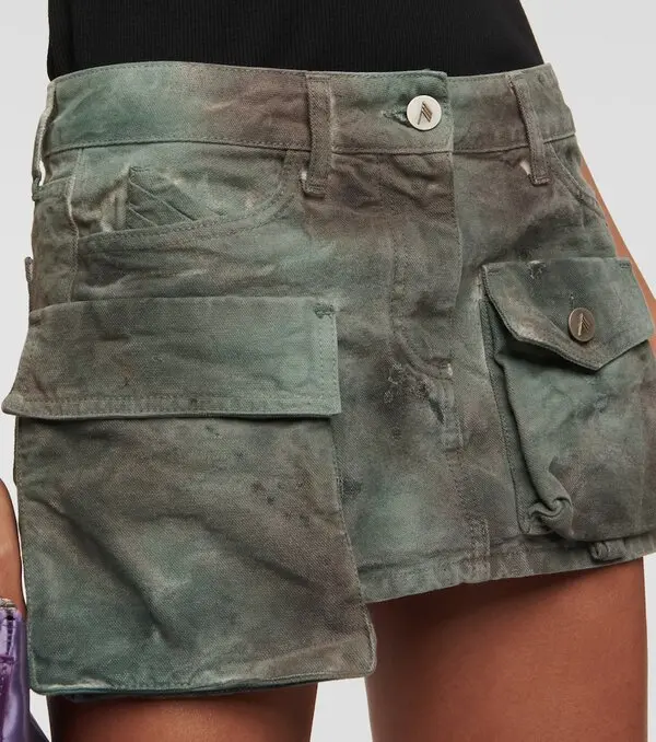 Attico Low-rise Cargo Denim Miniskirt - Green