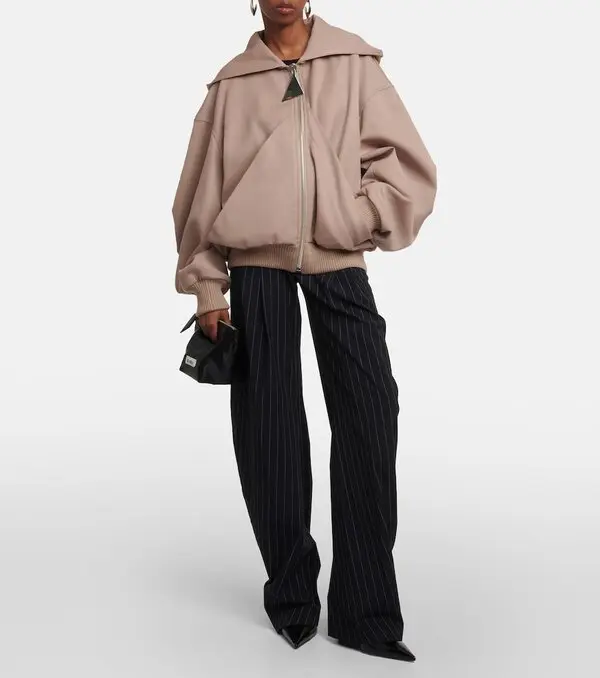 Attico Wool Gabardine Bomber Jacket - Beige