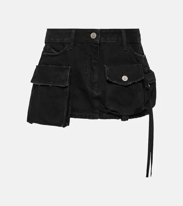 Attico Low-rise Cargo Miniskirt In Stained Camouflage - Black