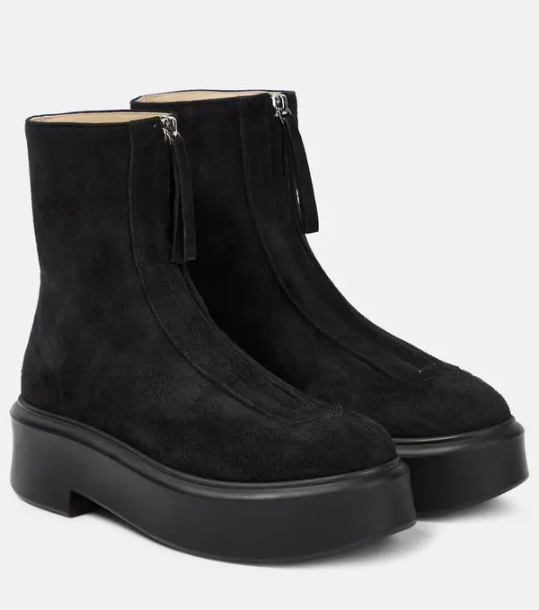 THE ROW Zipped Suede Ankle Boots - Black