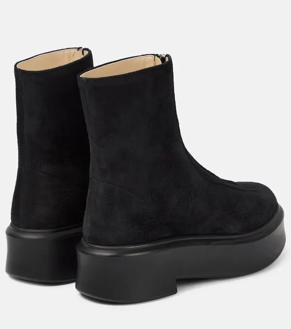 THE ROW Zipped Suede Ankle Boots - Black