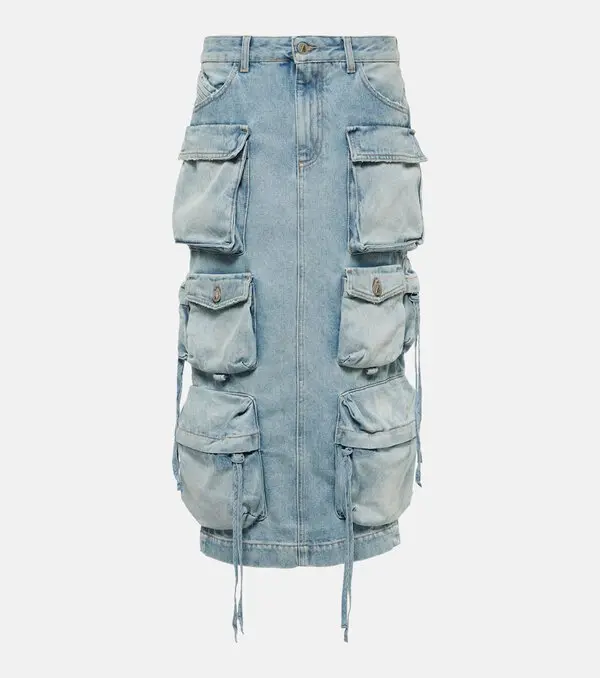 Attico Cargo Denim Midi Skirt - Blue