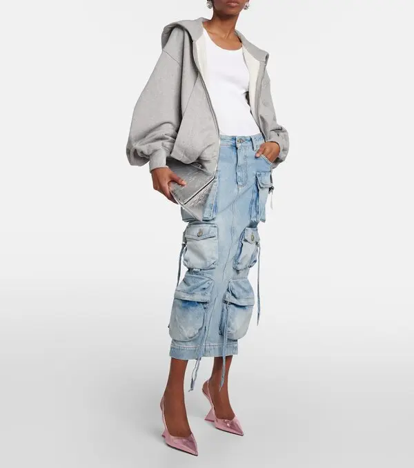 Attico Cargo Denim Midi Skirt - Blue