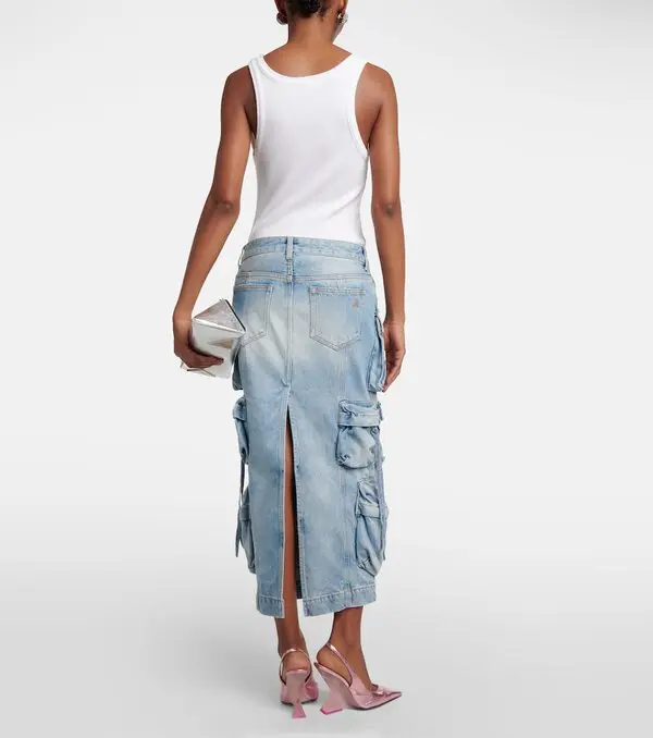 Attico Cargo Denim Midi Skirt - Blue