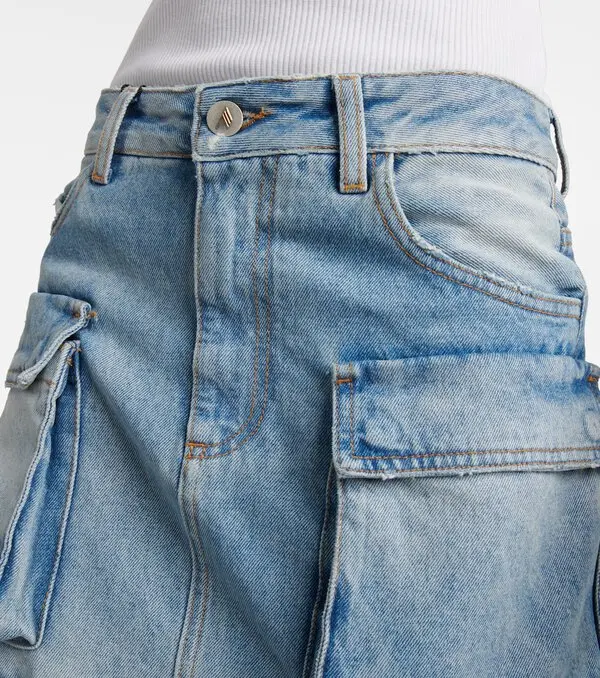 Attico Cargo Denim Midi Skirt - Blue