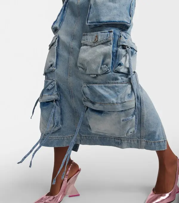 Attico Cargo Denim Midi Skirt - Blue