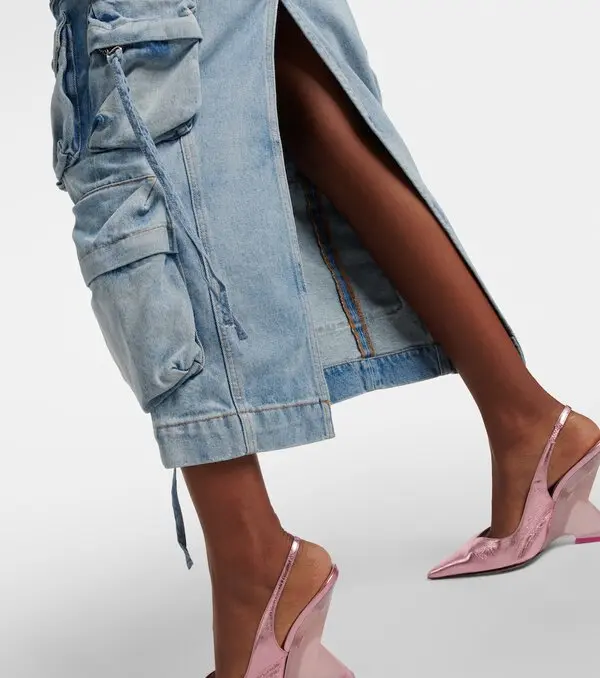 Attico Cargo Denim Midi Skirt - Blue