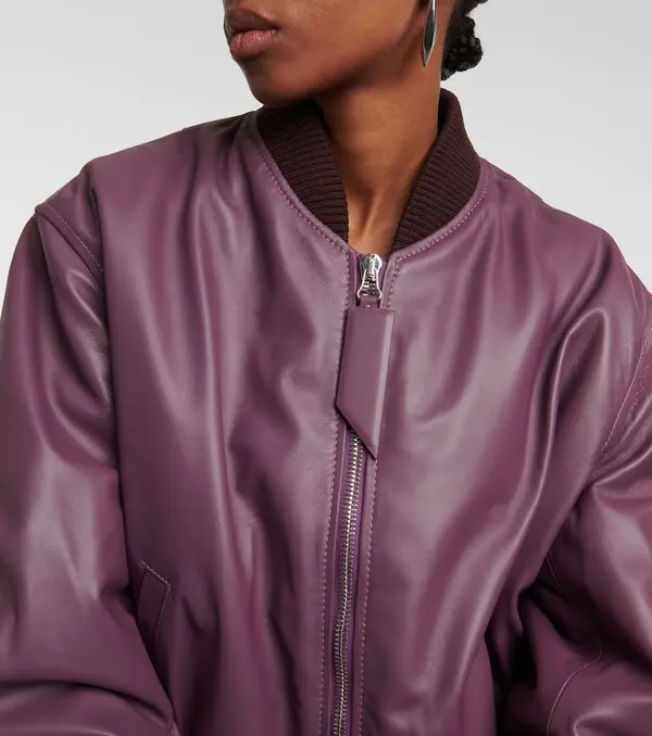 Attico Anja Leather Bomber Jacket - Purple