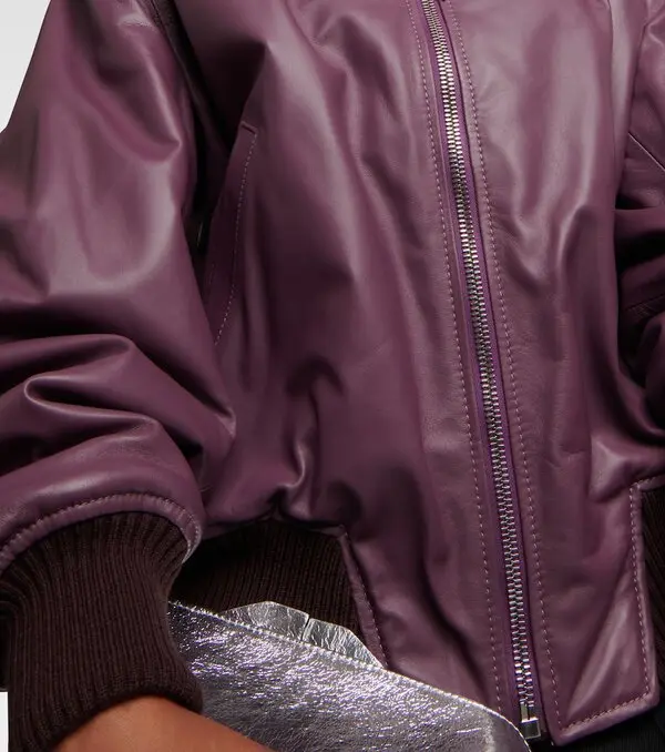 Attico Anja Leather Bomber Jacket - Purple