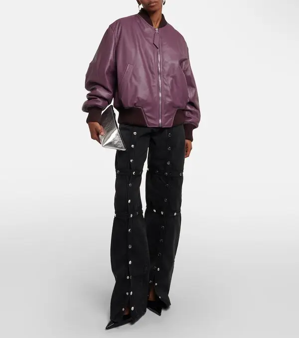 Attico Anja Leather Bomber Jacket - Purple