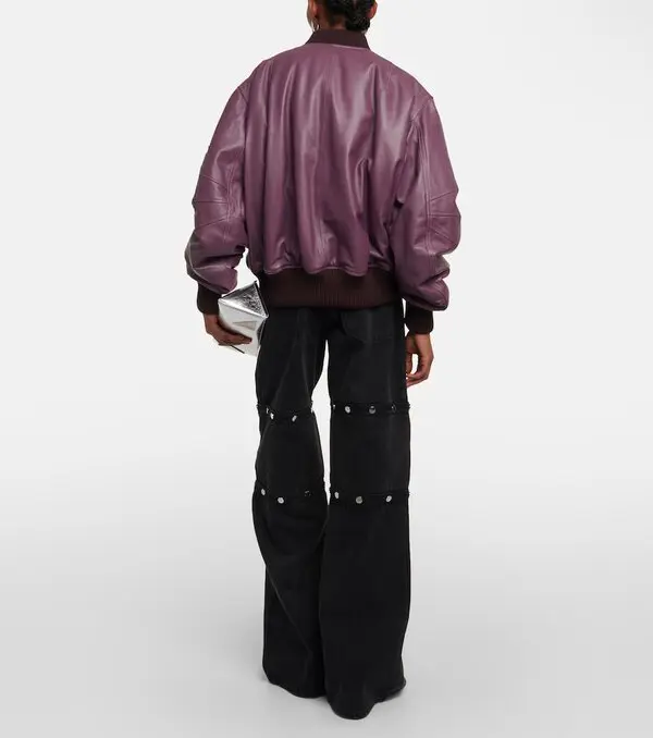Attico Anja Leather Bomber Jacket - Purple