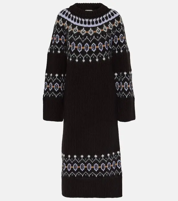 Khaite Rivka Fair Isle Cashmere-blend Midi Dress