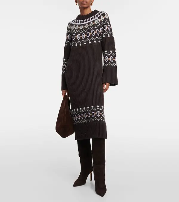 Khaite Rivka Fair Isle Cashmere-blend Midi Dress