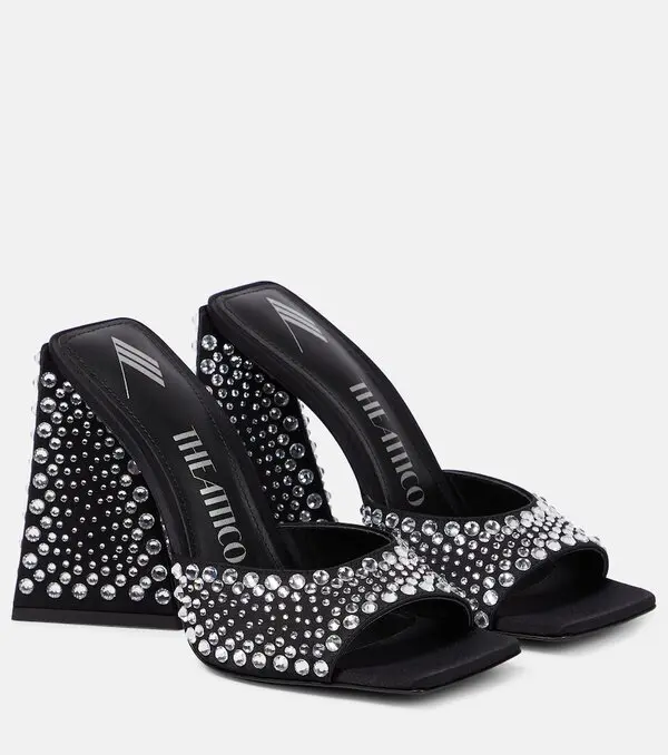 Attico Devon Embellished Mules - Black