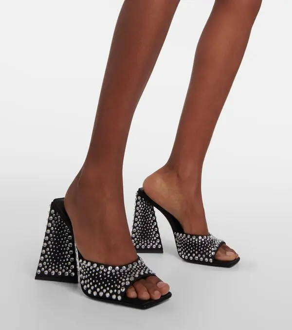 Attico Devon Embellished Mules - Black