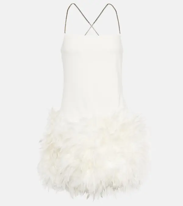 Attico Fujiko Feather-trimmed Minidress - White