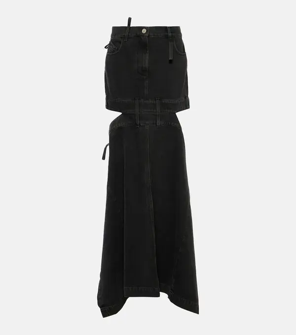 Attico Deconstructed Denim Maxi Skirt - Black
