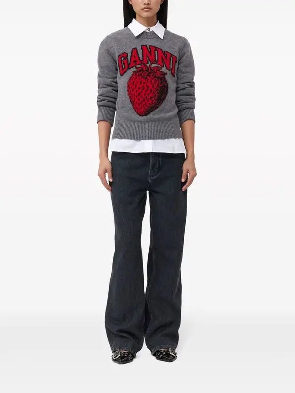 GANNI Intarsia-knit Logo Jumper