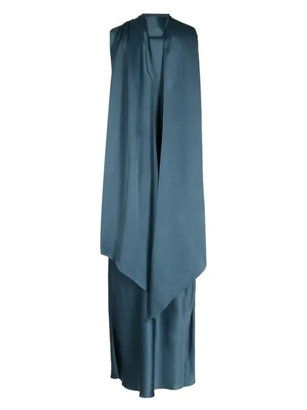 MatRiel Draped Scarf-Detail Midi Dress - Green | Editorialist