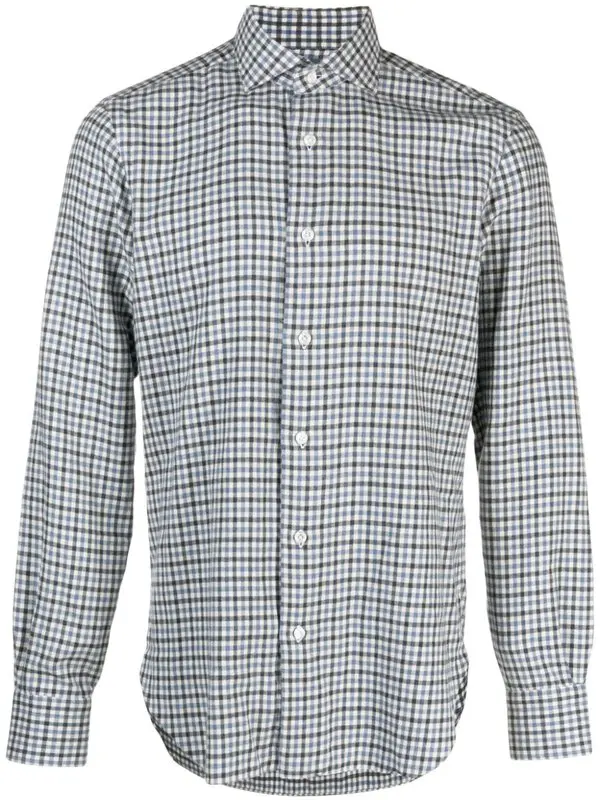 BARBA NAPOLI Fine-check Cotton Flannel Shirt