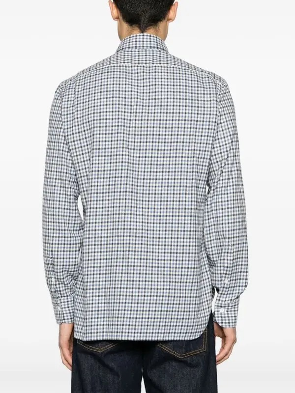 BARBA NAPOLI Fine-check Cotton Flannel Shirt