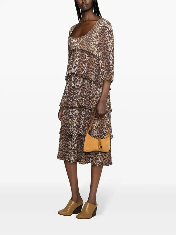 Ganni Leopard-Print Tiered Midi Dress - Brown | Editorialist