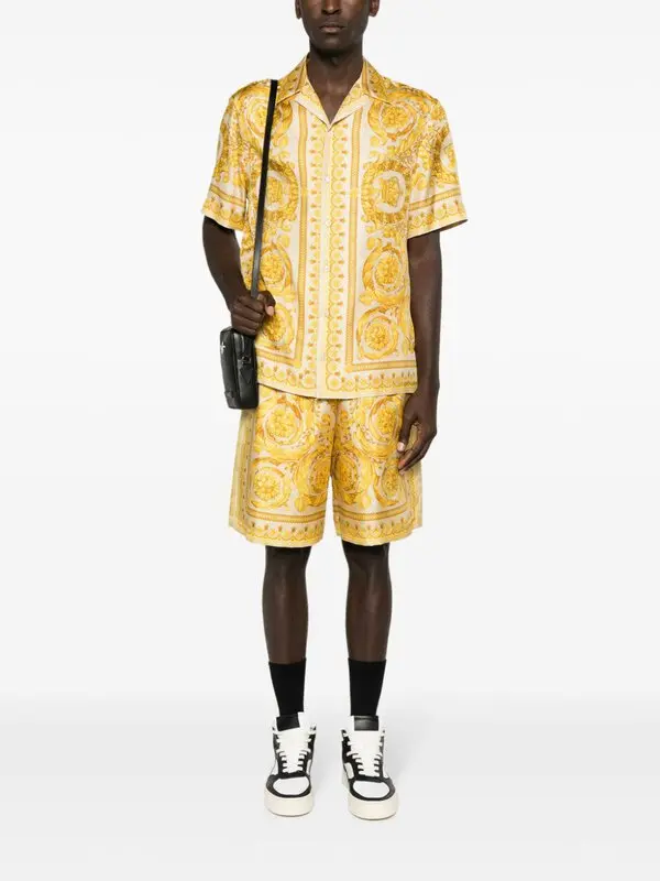 Versace Barocco Print Silk Shorts - Yellow