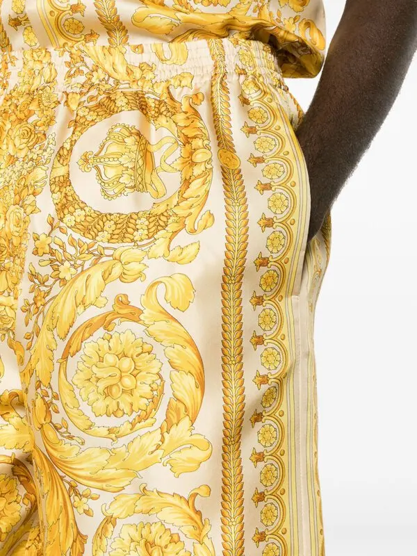 Versace Barocco Print Silk Shorts - Yellow