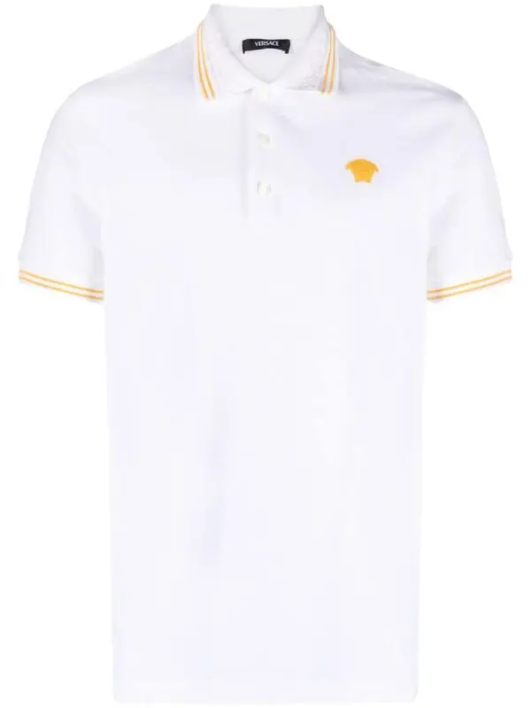 Versace Embroidered Cotton Piqué Polo - White