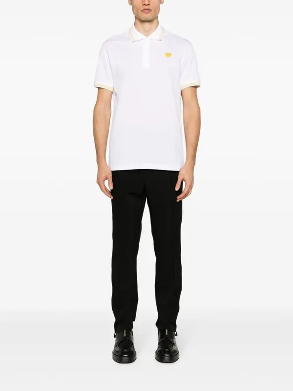 Versace Embroidered Cotton Piqué Polo - White
