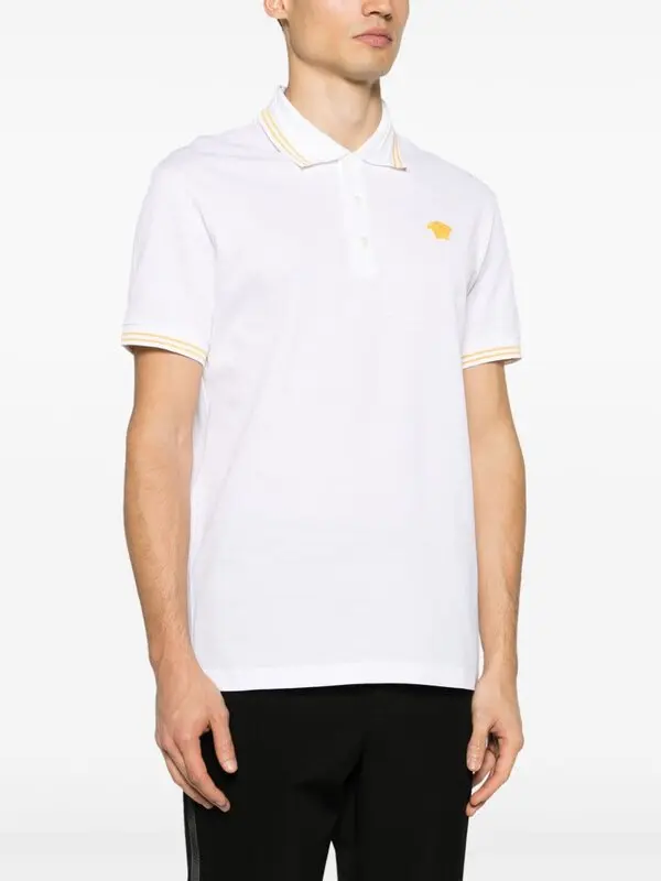 Versace Embroidered Cotton Piqué Polo - White