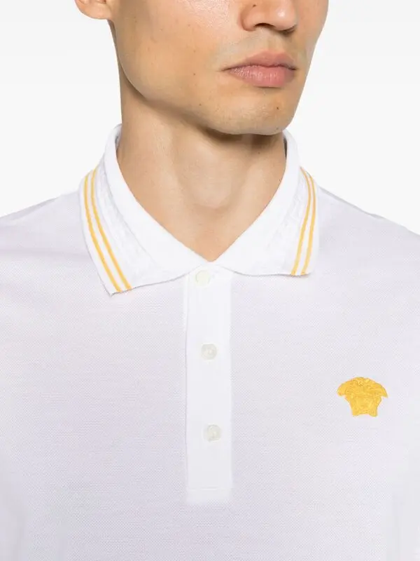 Versace Embroidered Cotton Piqué Polo - White