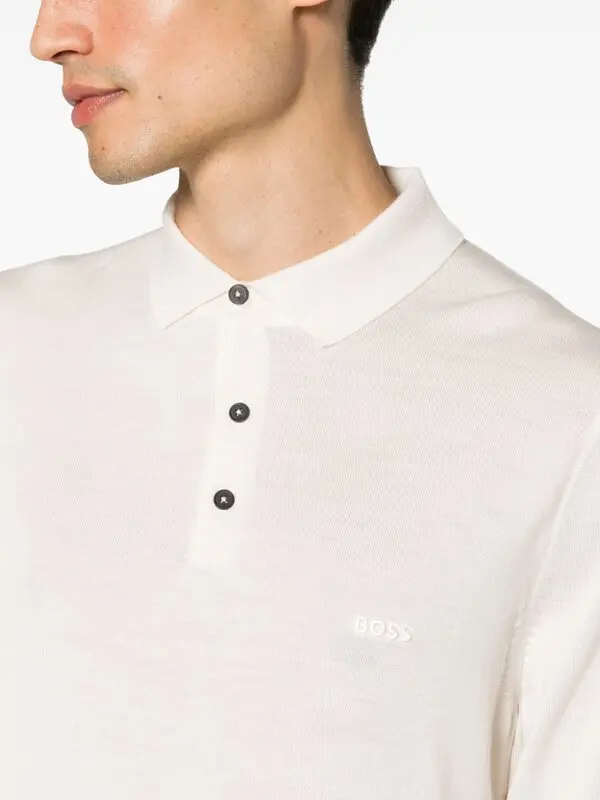 BOSS Logo-embroidered Virgin Wool Polo Shirt - White