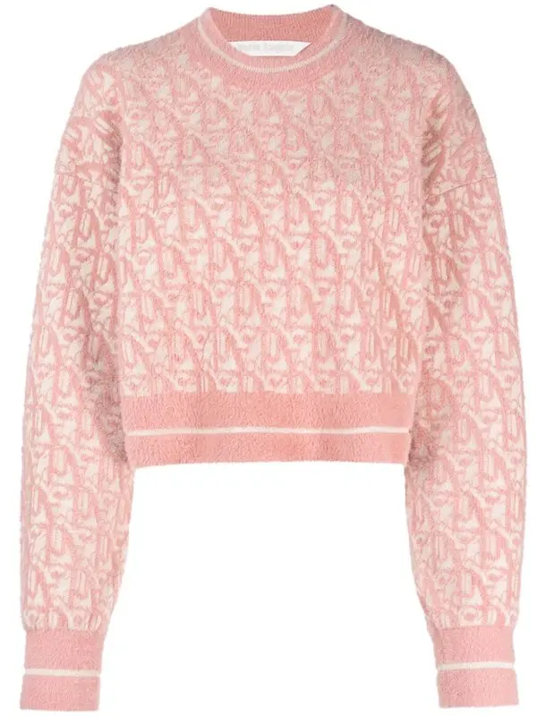 Palm Angels Monogram-jacquard Cropped Jumper - Neutrals