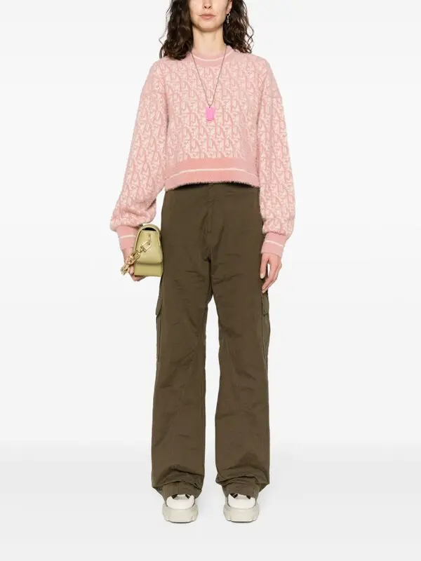 Palm Angels Monogram-jacquard Cropped Jumper - Neutrals