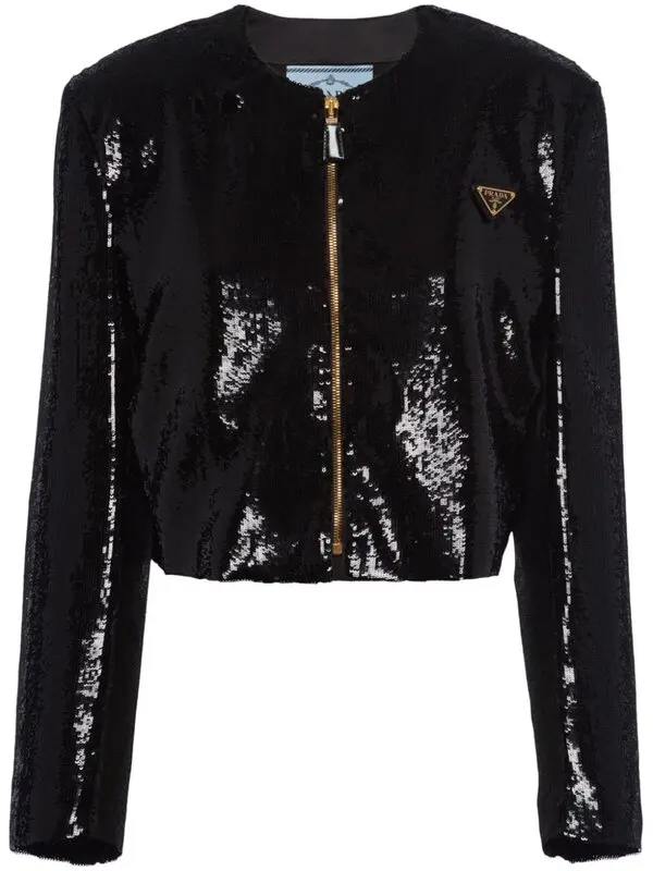 Prada Sequin-embellished Cropped Jacket - Black
