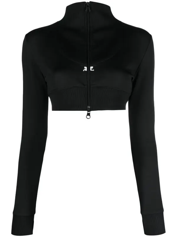 COURREGES Logo-embroidered Cropped Jacket - Black