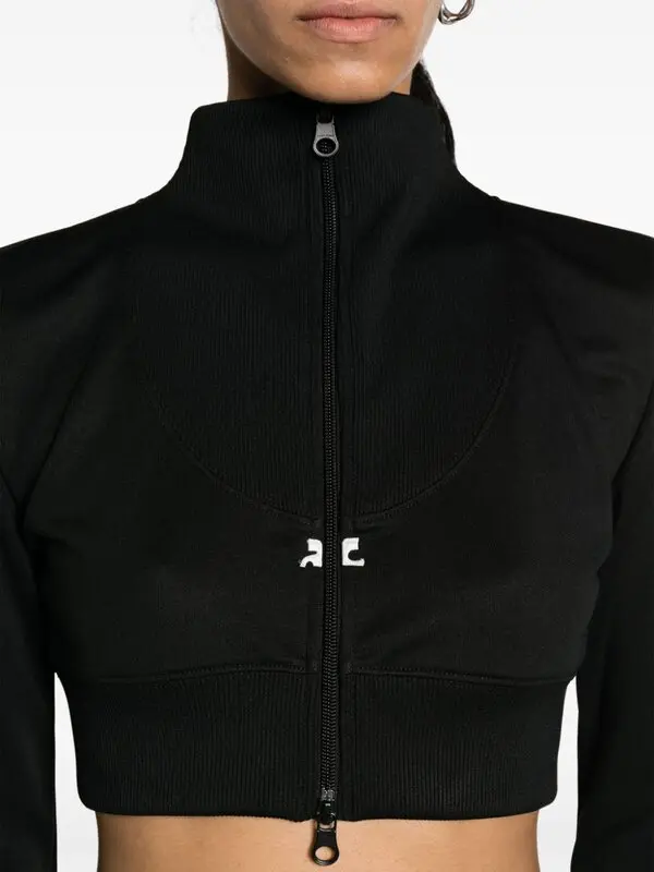 COURREGES Logo-embroidered Cropped Jacket - Black