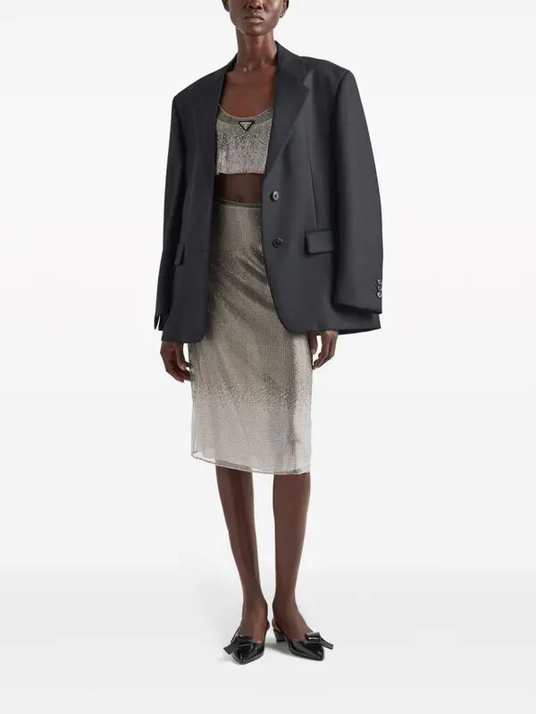 Prada Rhinestone-embellished Mesh Midi Skirt