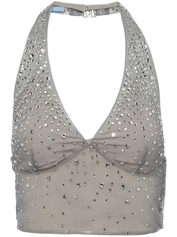 Prada Crystal-embellished Tulle Top
