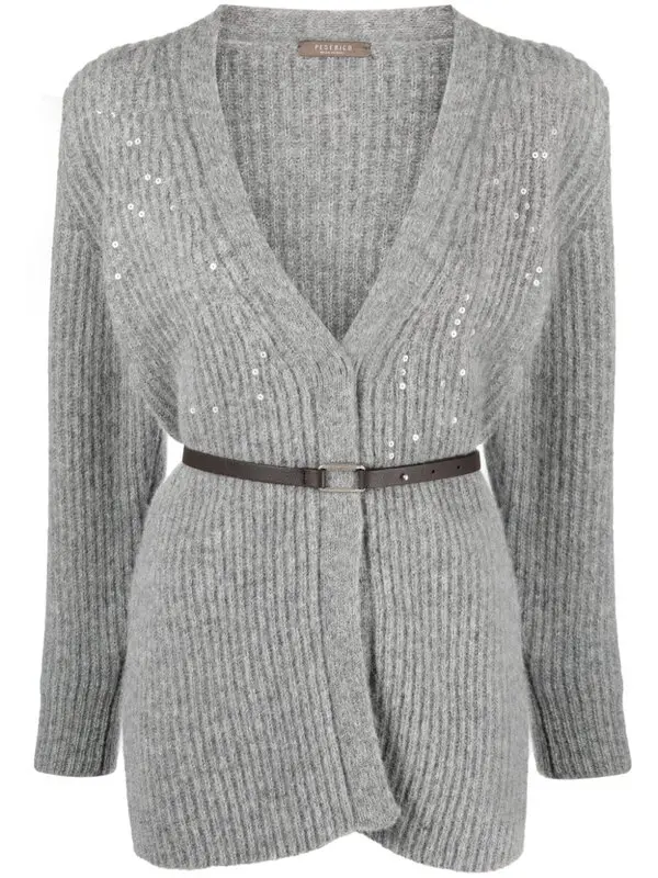 Peserico Sequin-embellished Belted Cardigan