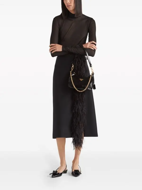 Prada Feather-trimmed Wool Midi Skirt