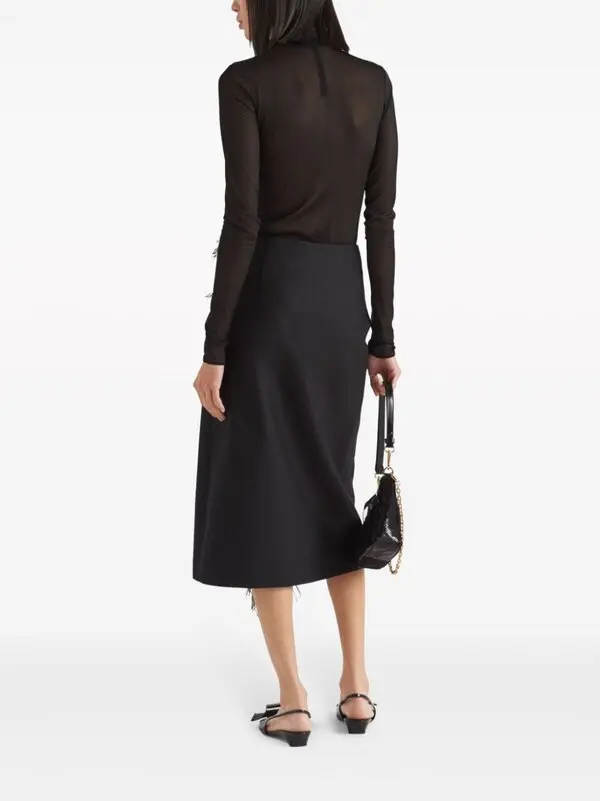 Prada Feather-trimmed Wool Midi Skirt