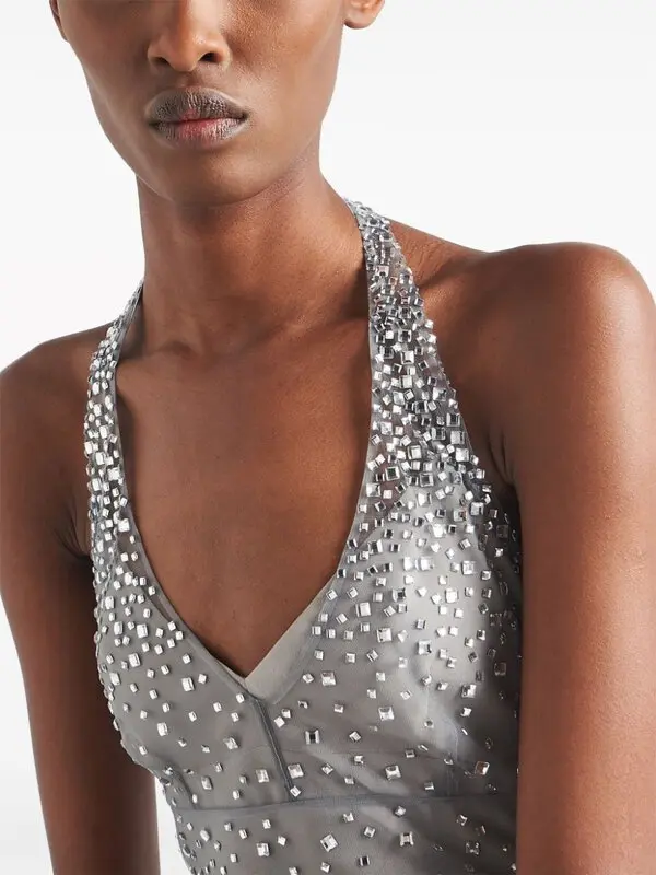 Prada Crystal-embroidered Tulle Dress