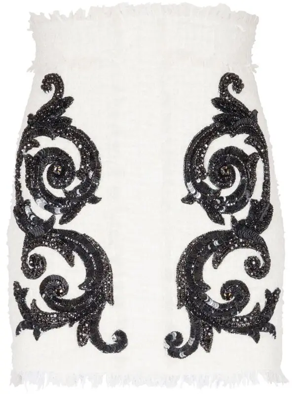 Balmain Embroidered Tweed Mini Skirt - White
