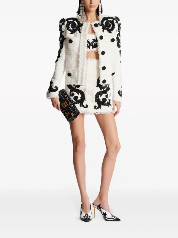 Balmain Embroidered Tweed Mini Skirt