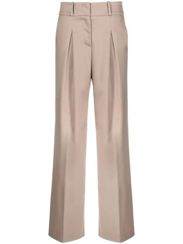 Peserico Twill Wide-leg Trousers With Crystal Embellishments